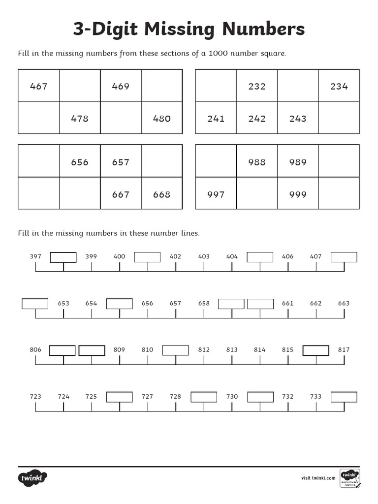 T N 7075 3 Digit Missing Numbers Activity Sheet - Ver - 3 | PDF