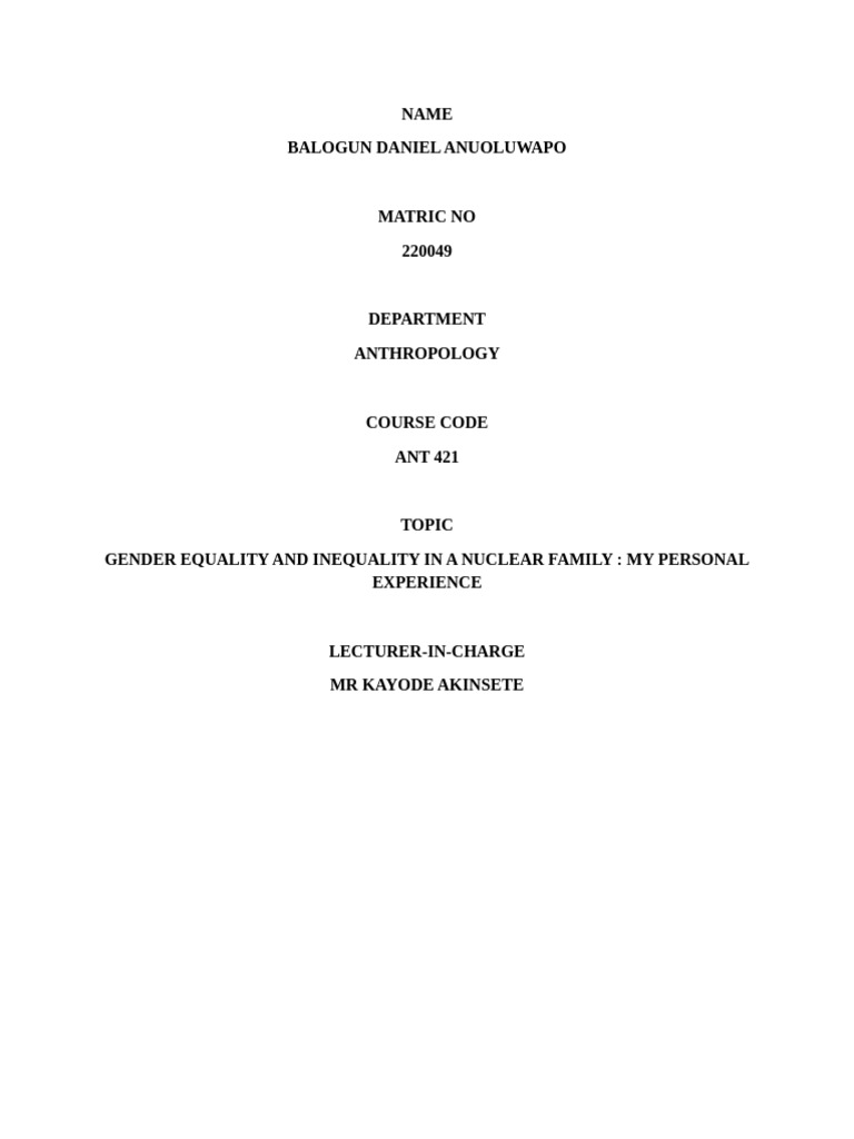 Gender Equality Assignment | PDF | Gender Role | Gender