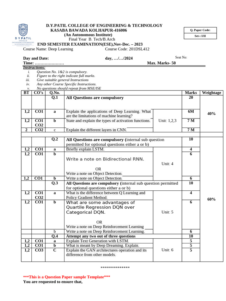 Sample QP Template (1) | PDF | Algorithms | Learning