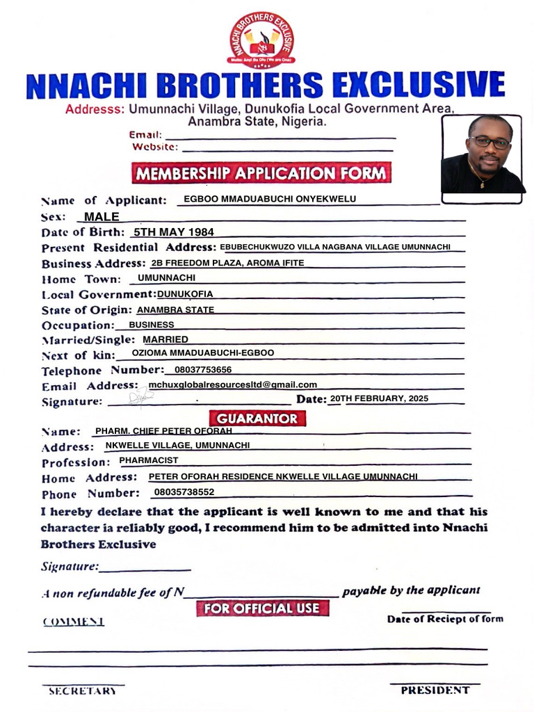 Nnachi Brothers Exclusive Application Fo | PDF