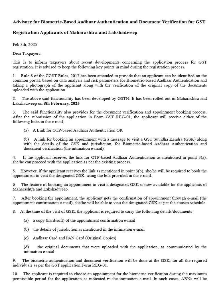 Aadhaar Authentication for GST in Lakshadweep | PDF | Access Control ...
