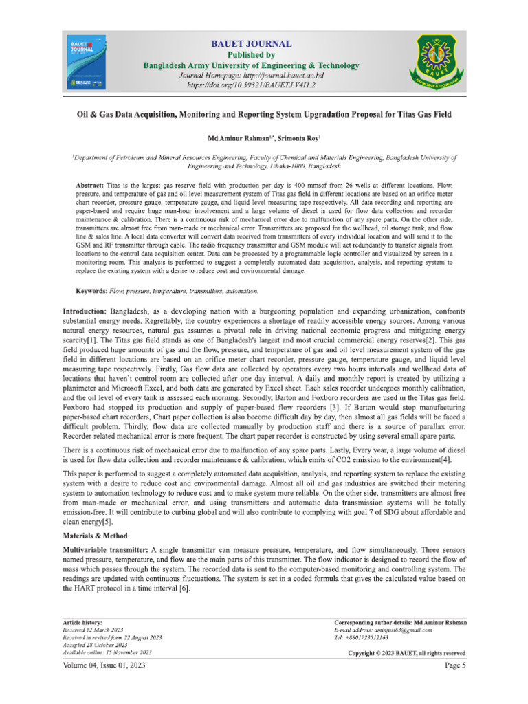 Oil & Gas Data Acquisition, Monitoring and Reporting System Upgradation ...