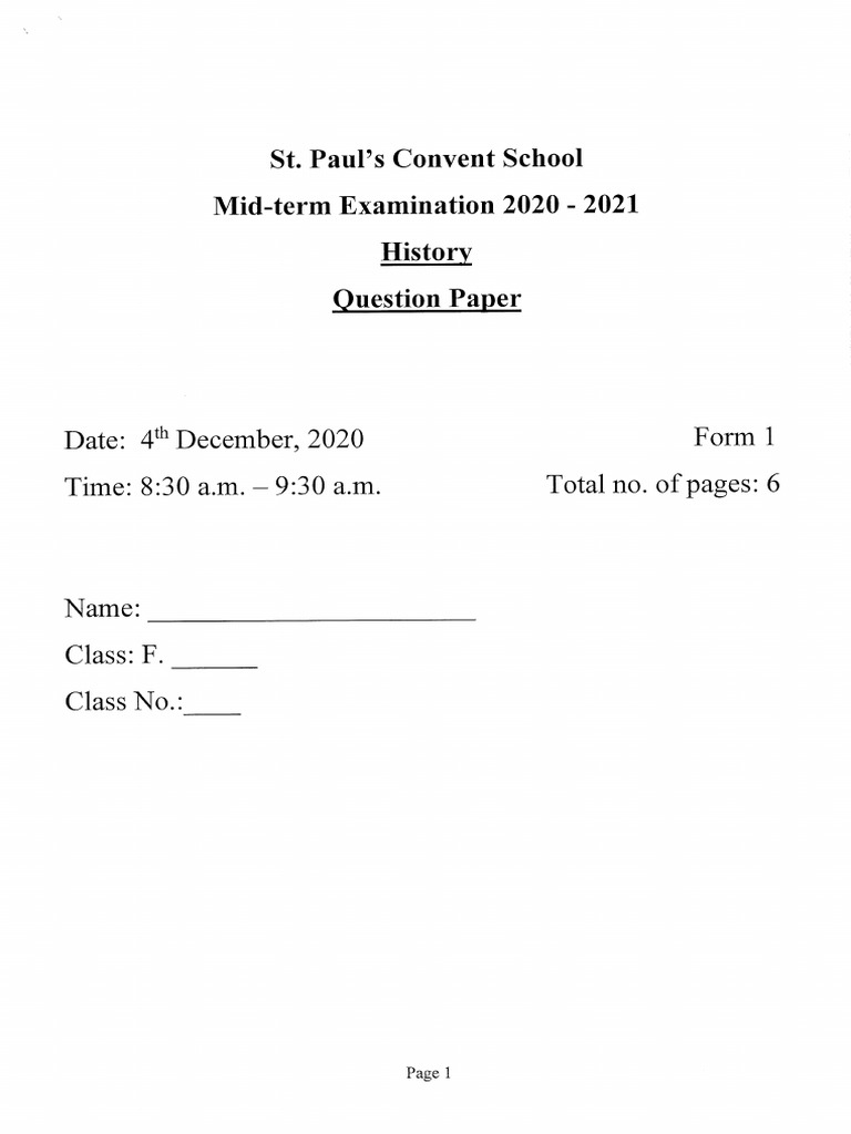 F.1 History - Question Paper | PDF