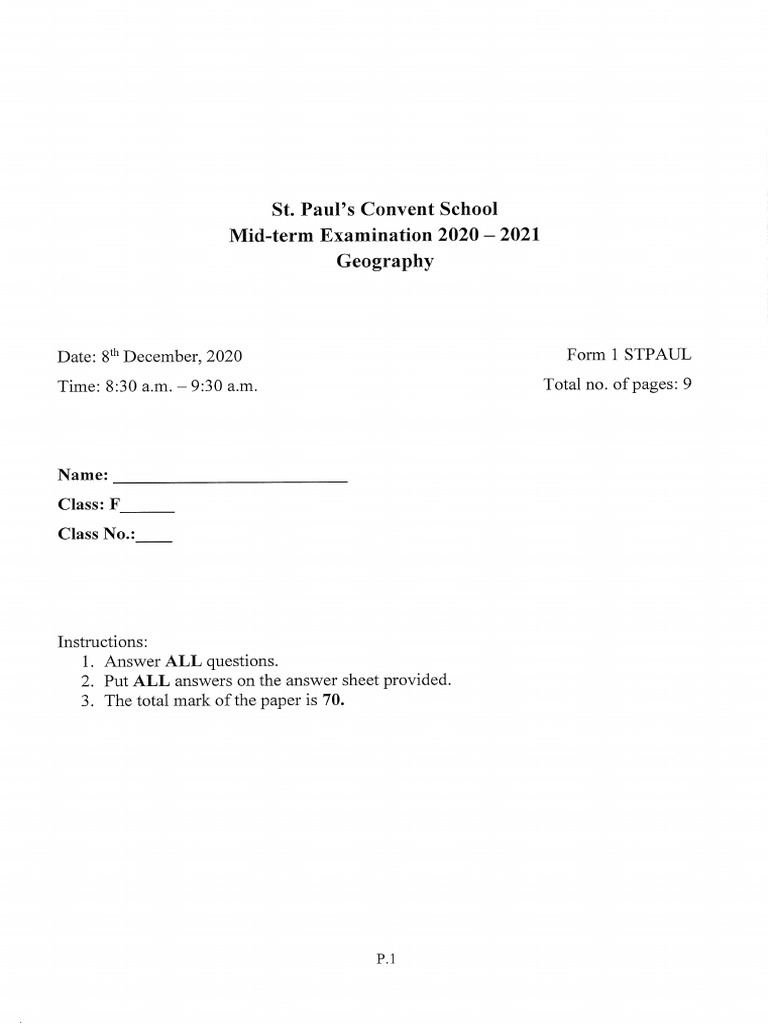 F.1 Geography - Question Paper | PDF