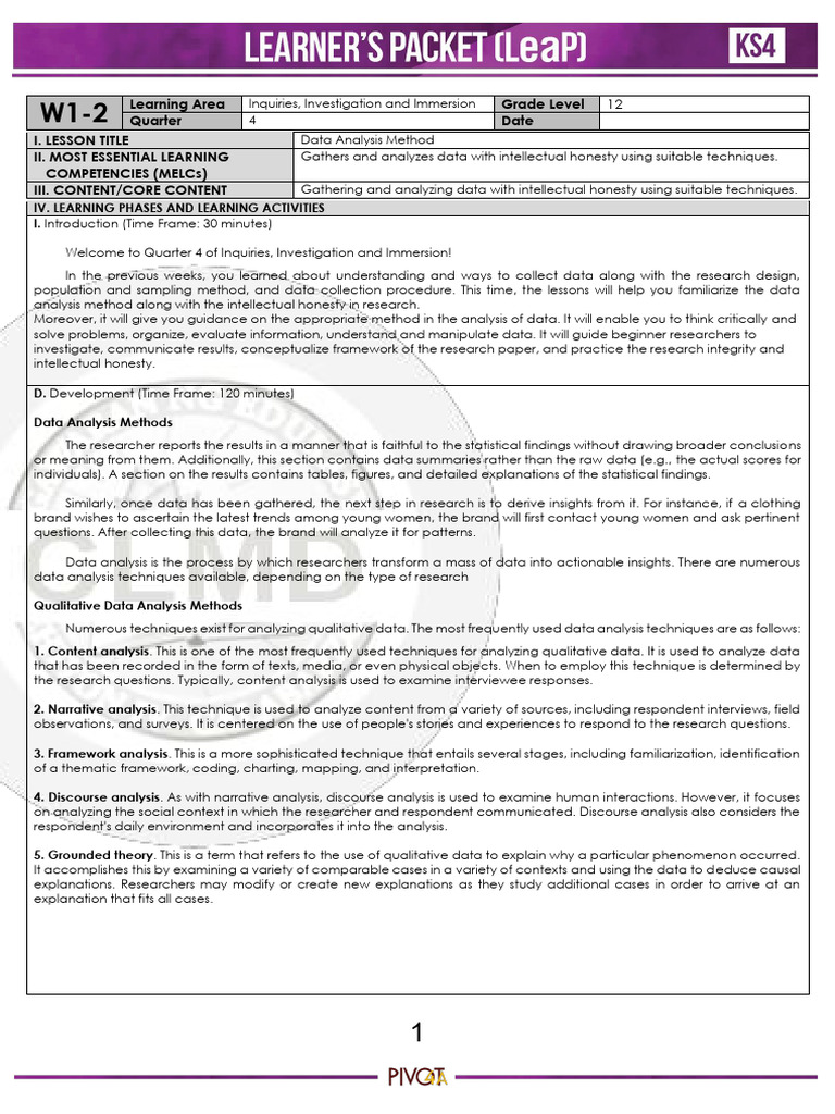 LEAP 3is Quarter4 Weeks1-8 | PDF | Statistics | Methodology
