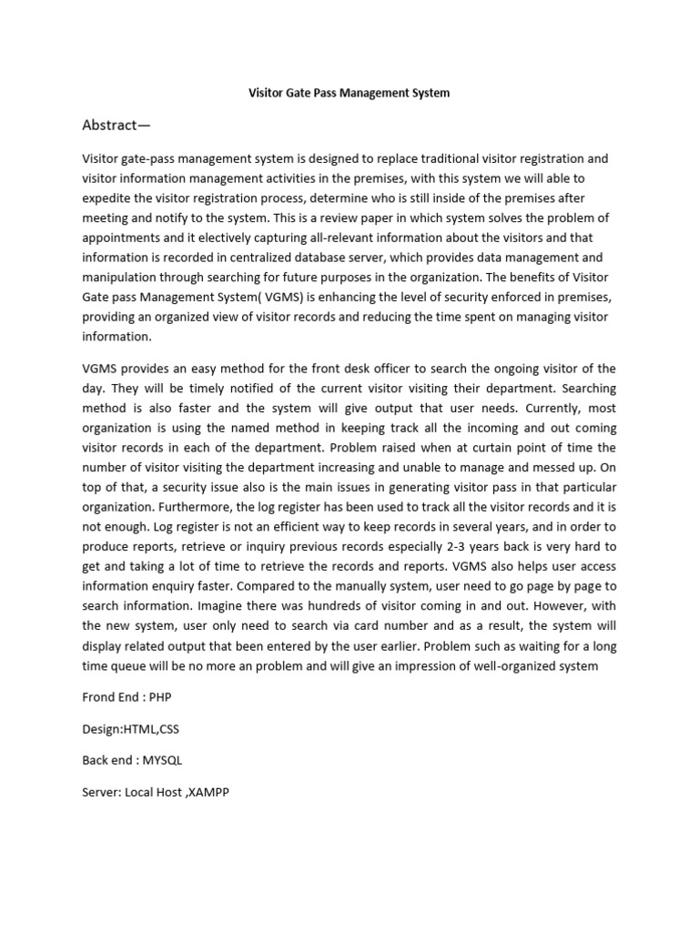 Visitor Gate Pass Management System-PG | PDF | Cyberspace | Computing