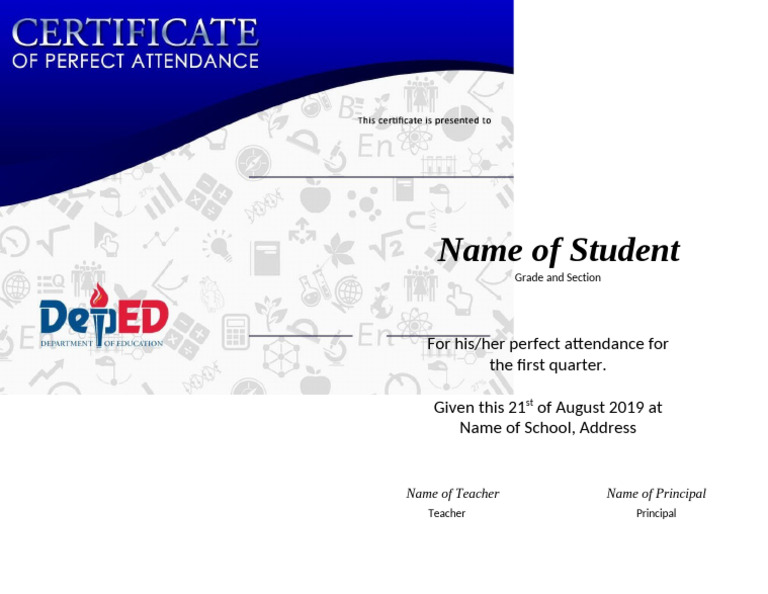 Perfect Attendance Certificate Template | PDF