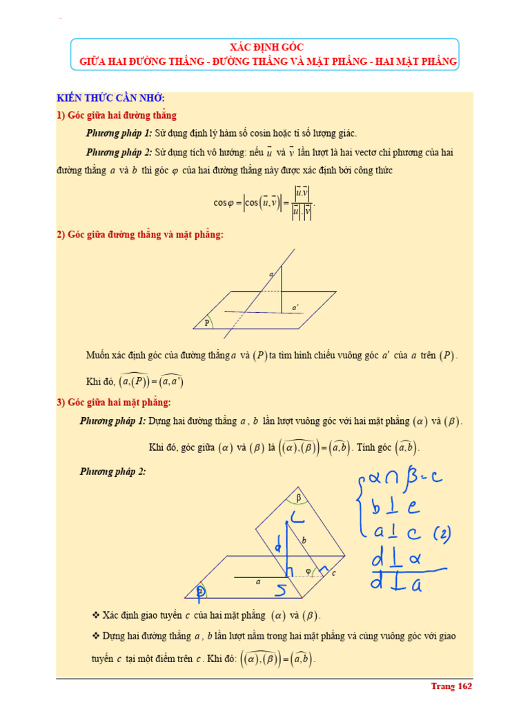 Xac Dinh Goc Giua Hai Duong Thang Duong Thang Va Mat Phang Hai Mat ...