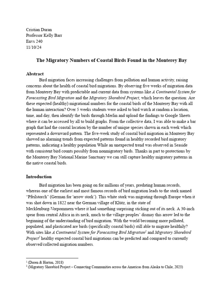 The Migratory Numbers of Coastal Birds Found in The Monterey Bay | PDF ...