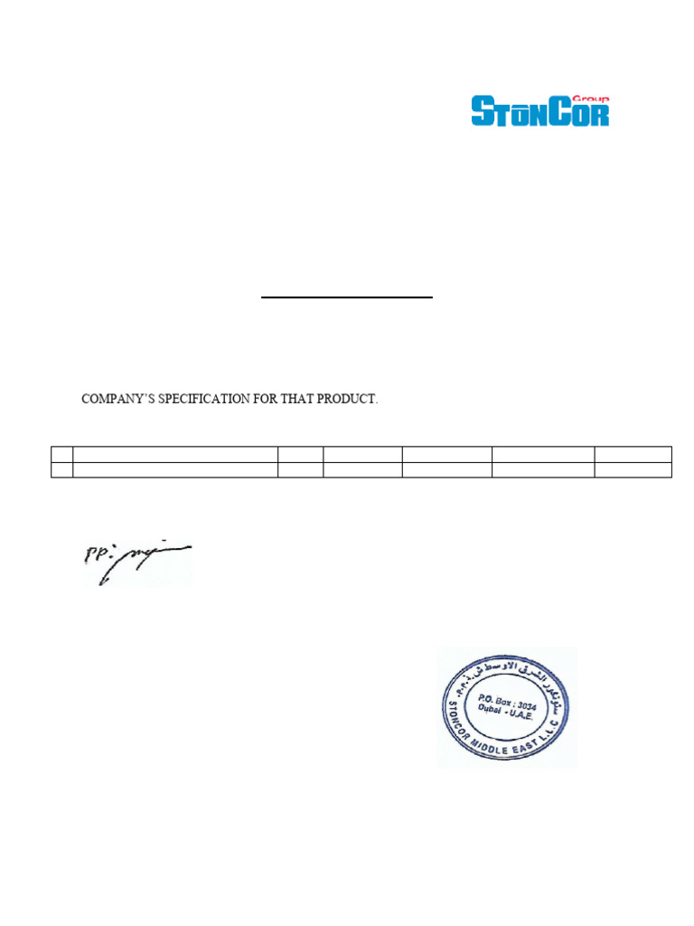 StonCor Middle East Batch Certificate for Phenoline 353 | PDF
