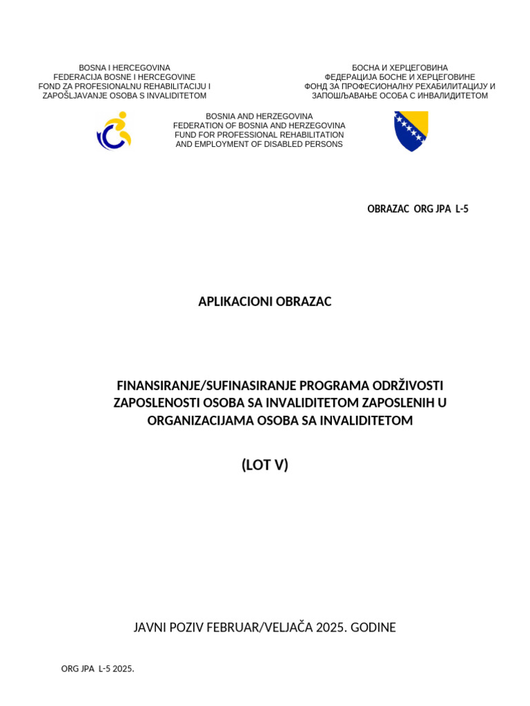 Aplikacioni Obrazac ORG JPA L 5 Za LOT 5 2025 | PDF