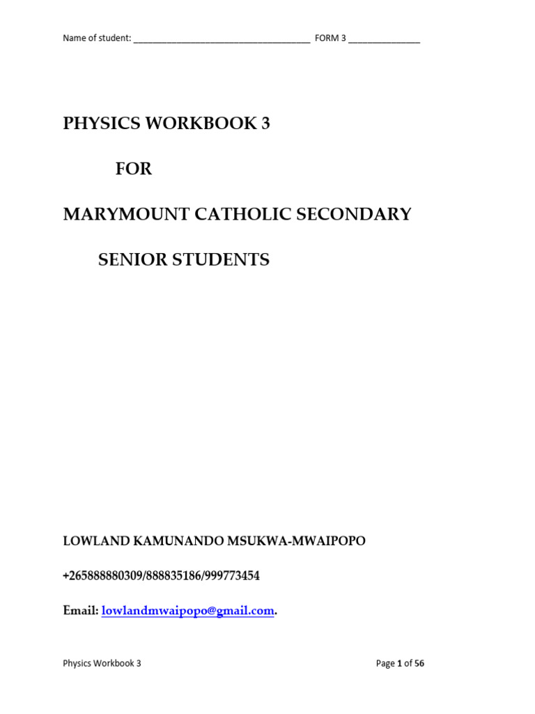 Physics Workbook for Senior Students | PDF | Pressure | Gases