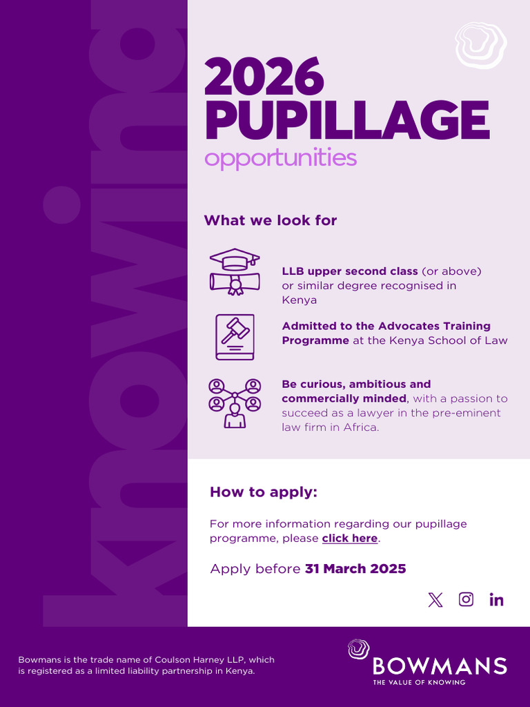 2026 Bowmans Pupillage Opportunities | PDF