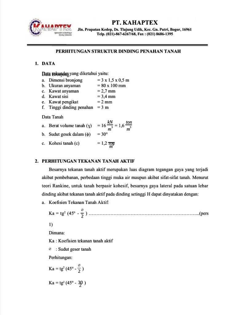 PDF Laporan Perhitungan DPT Bronjong - Compress | PDF