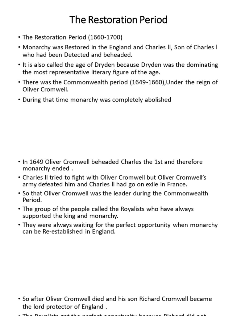 The Restoration Period in England | PDF
