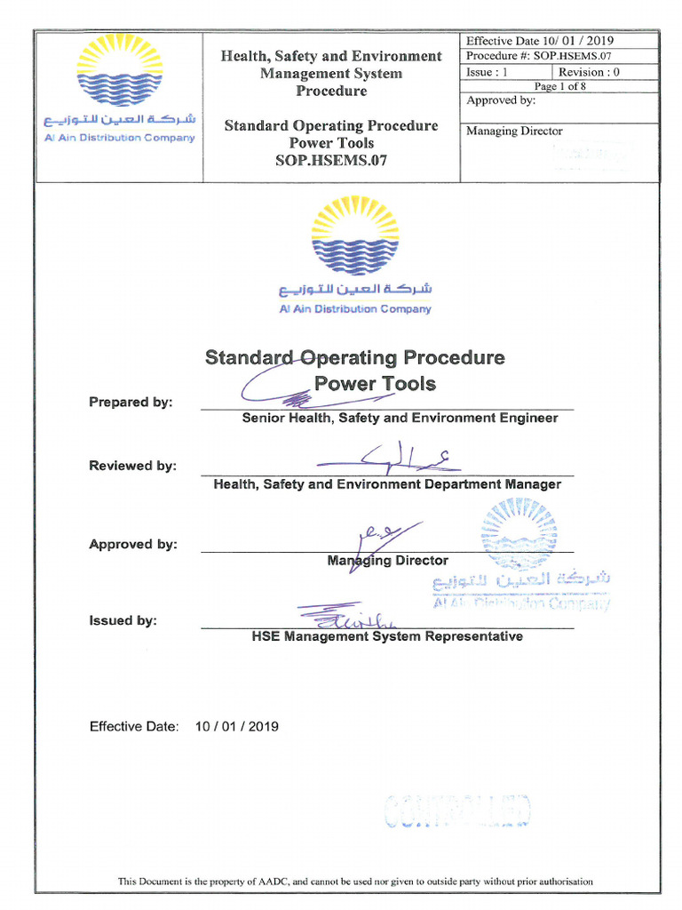 SOP. Power Tools | PDF