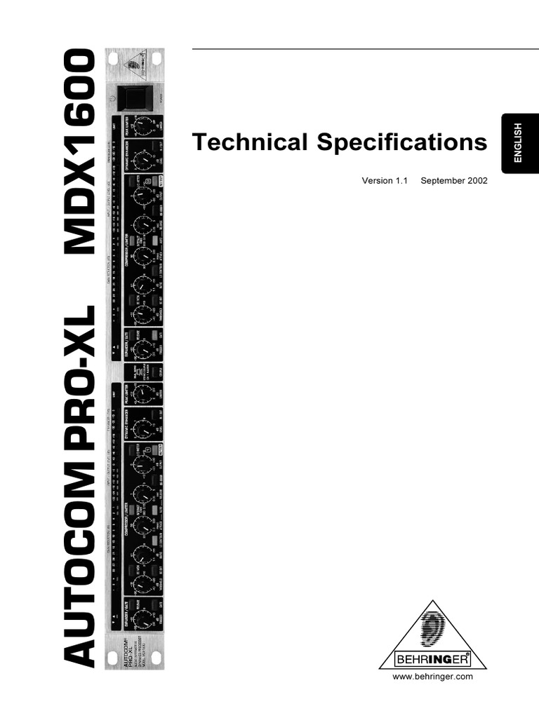 Behringer MDX1600 - SPECS - Rev - B | PDF | Recording | Signal Processing