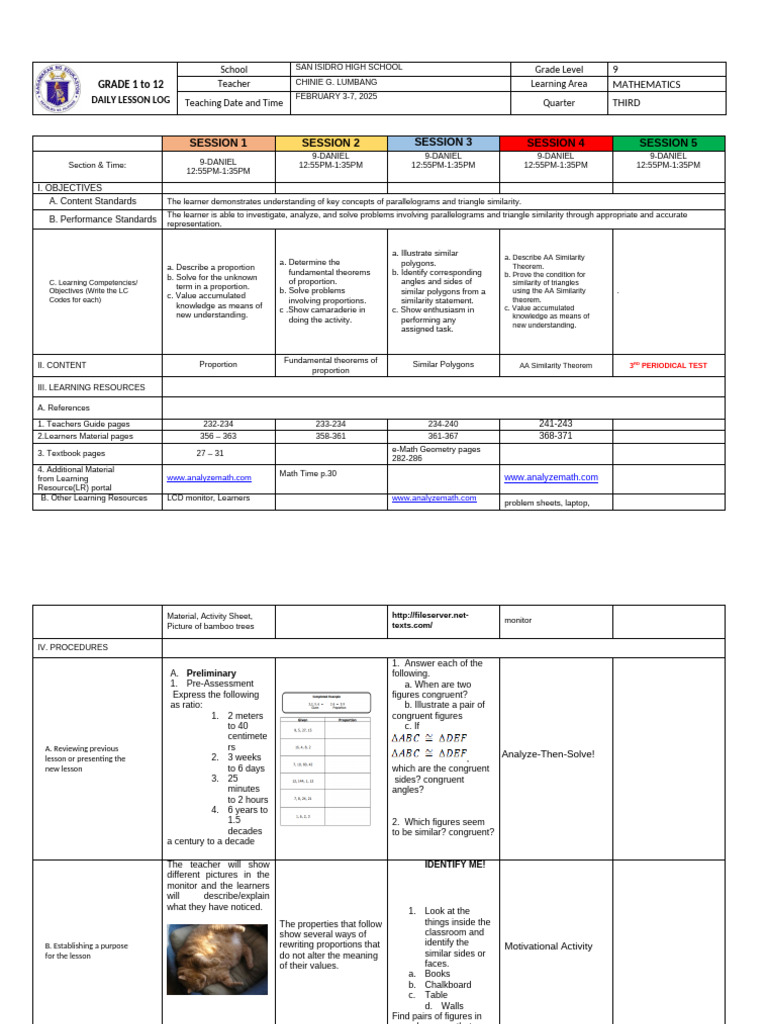 Dll-Math-9-Q3-Feb 3-7, 2025 | PDF | Triangle | Mathematics