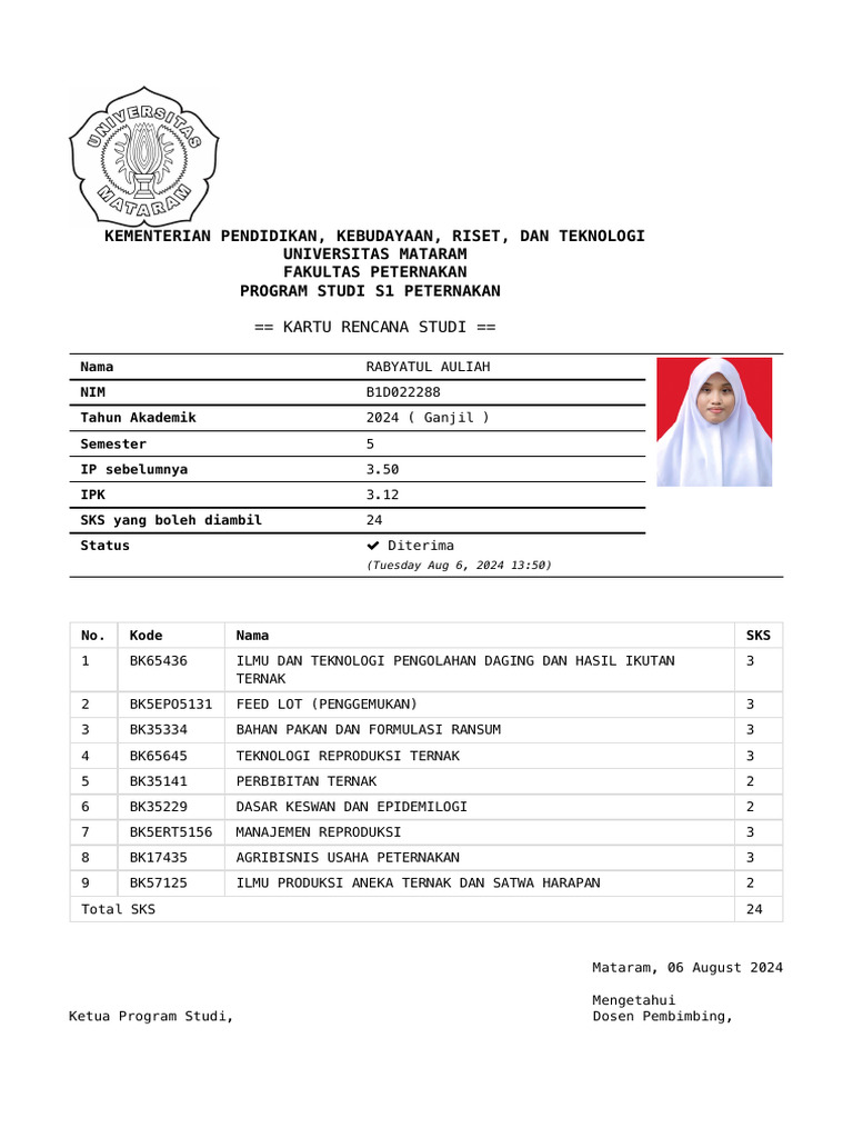 Cetak KRS Mahasiswa » Sistem Informasi Akademik | PDF