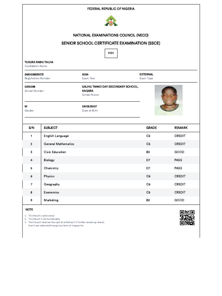 Senior School Certificate Examination (Ssce) : National Examinations Council (Neco) | PDF