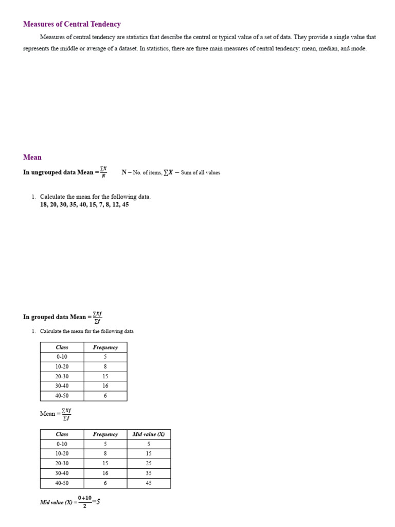 Mean, Median & Mode | PDF | Mean | Mode (Statistics)