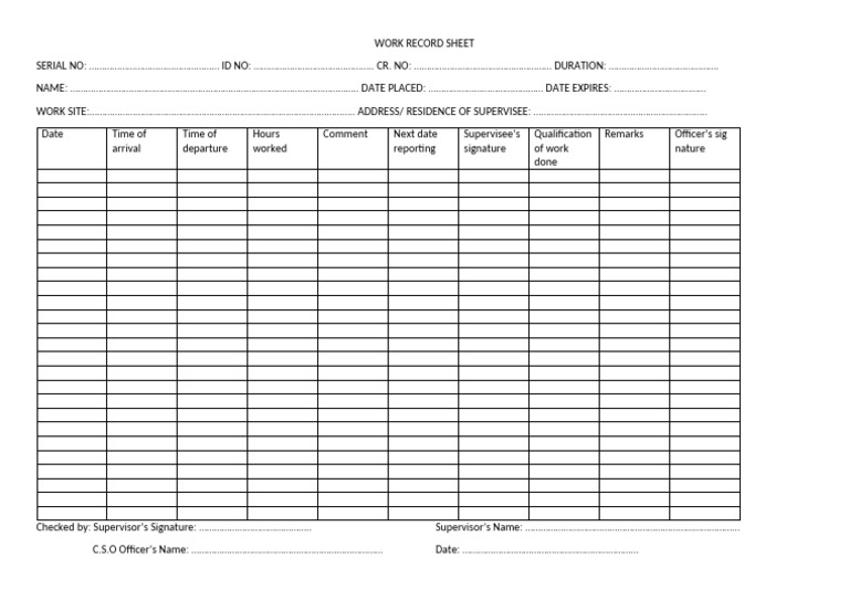 WORK RECORD SHEET | PDF