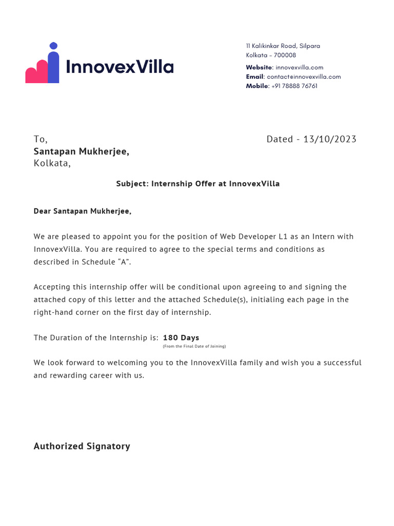 Internship Offer for Web Developer L1 | PDF