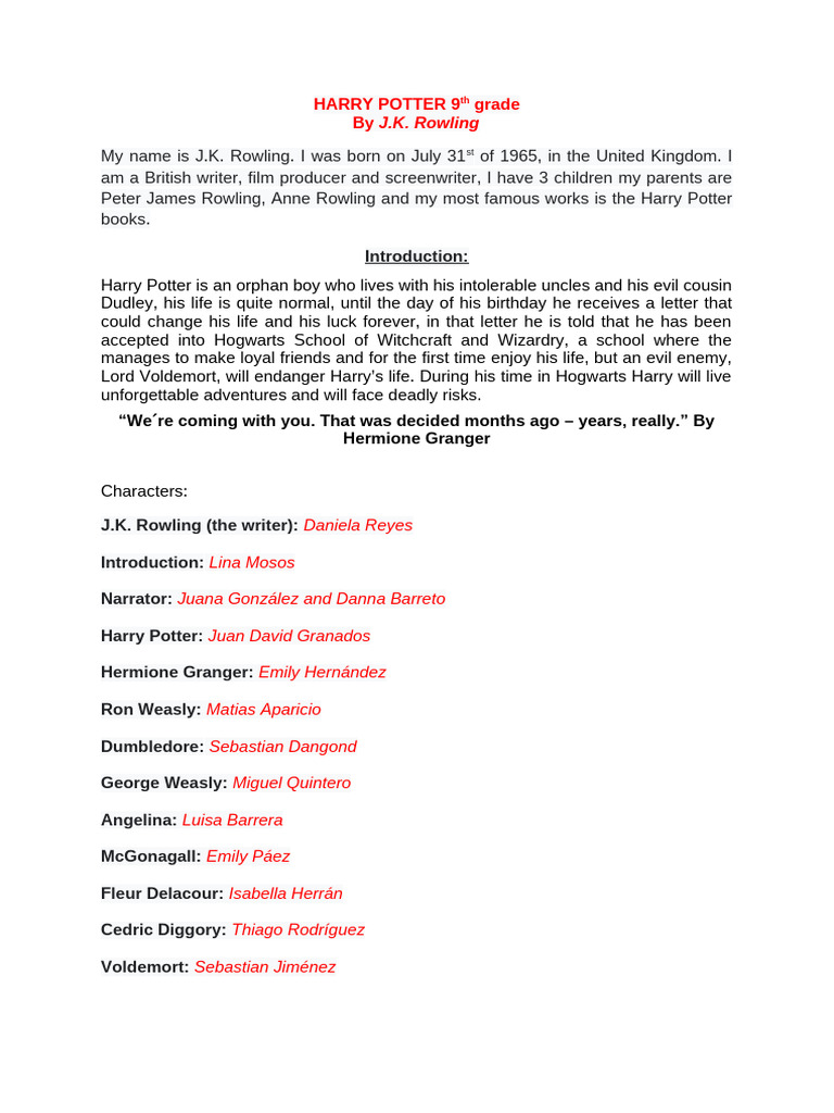 Harry Potter: A 9th Grade Play | PDF | Harry Potter | J. K. Rowling