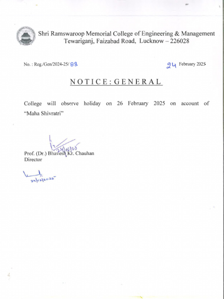 Notice 88 Holiday Maha Shivratri | PDF