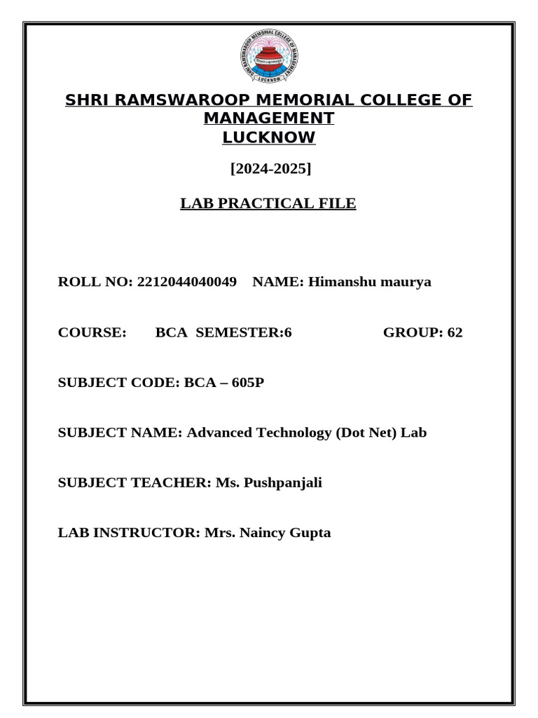 Shri Ramswaroop Memorial College of Management Lucknow: (2024-2025) Lab ...