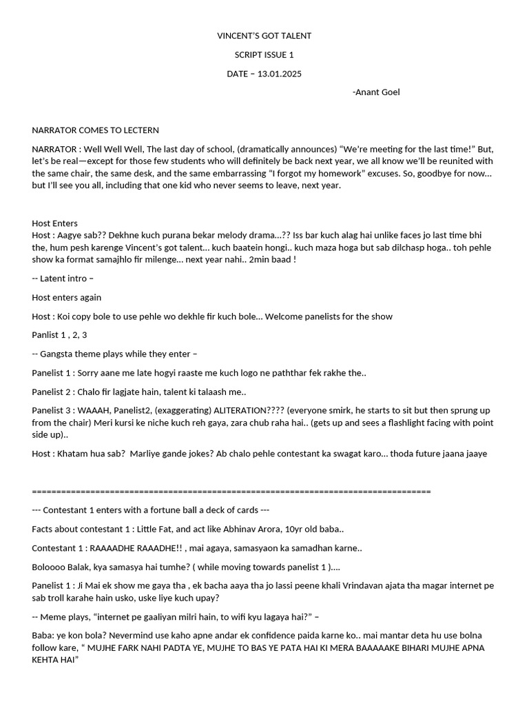 VINCENT's Farewell Script Draft 1 | PDF