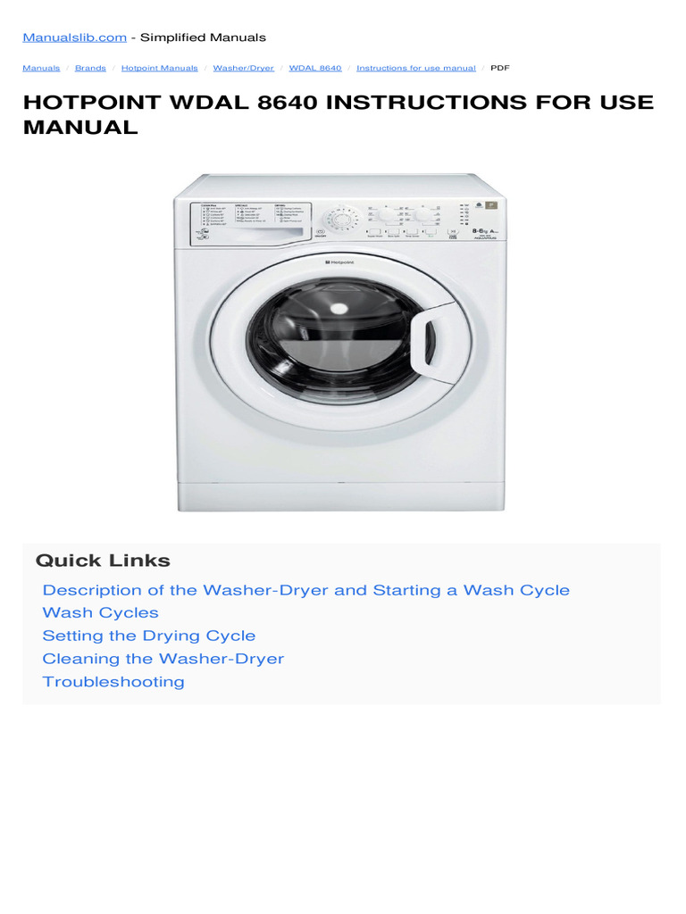 Hotpoint WDAL 8640 User Manual | PDF | Ac Power Plugs And Sockets ...