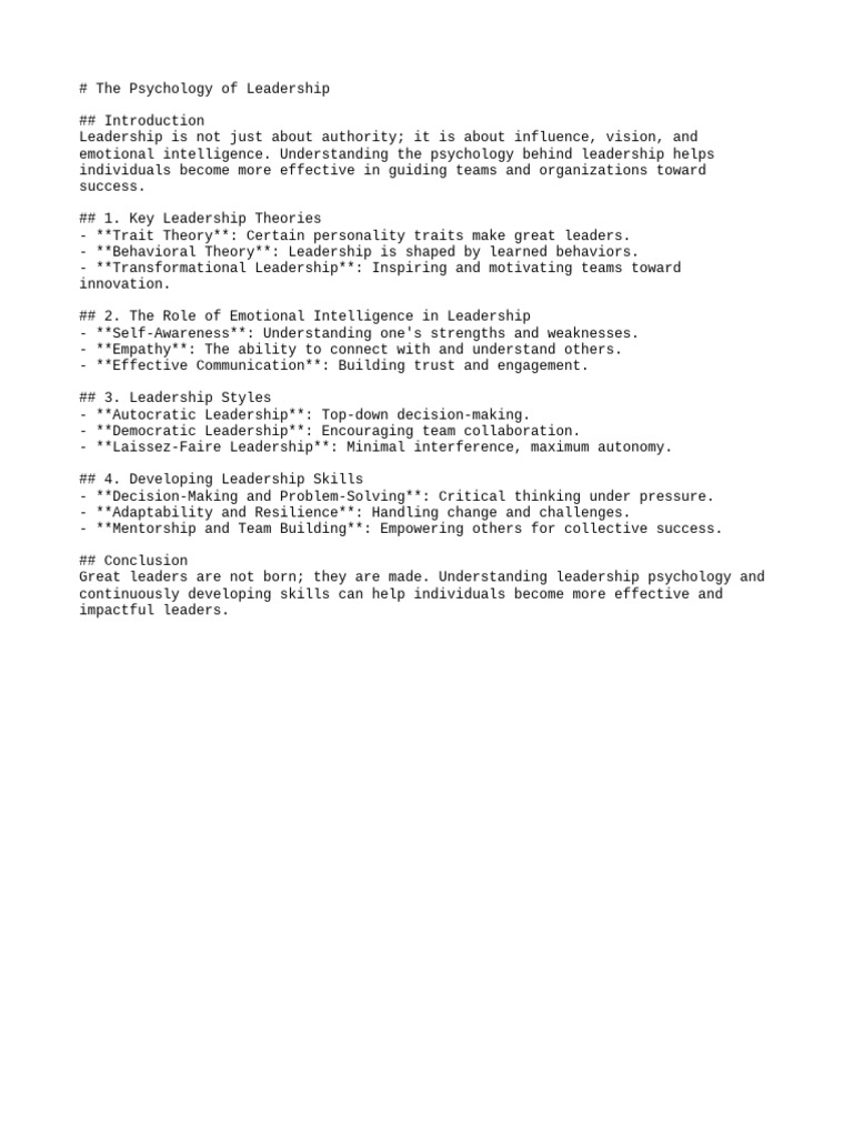 The Psychology of Leadership Expanded | PDF