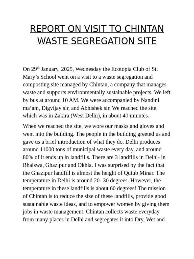 Report On Visit To Chintan Waste Segregation Site | PDF | Waste | Compost