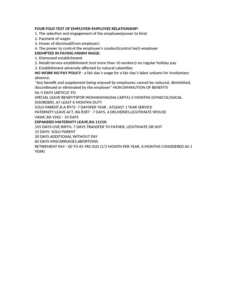 Four Fold Test of Employer | PDF