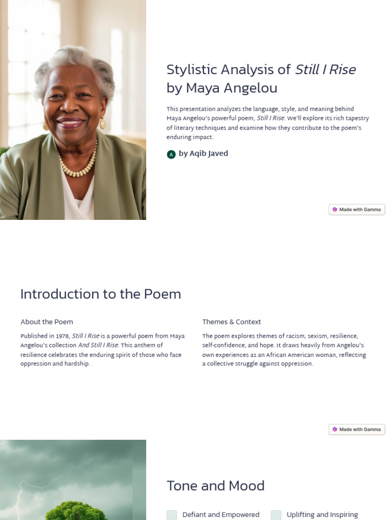 Stylistic Analysis of Still I Rise by Maya Angelou | PDF | Poetry