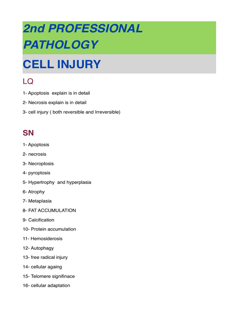 Pathology Overview: Cell Injury & Inflammation | PDF | Anemia | Necrosis
