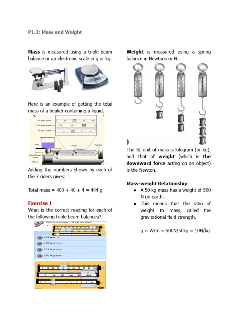 Mass, Weight, and Density Explained | PDF | Weight | Mass