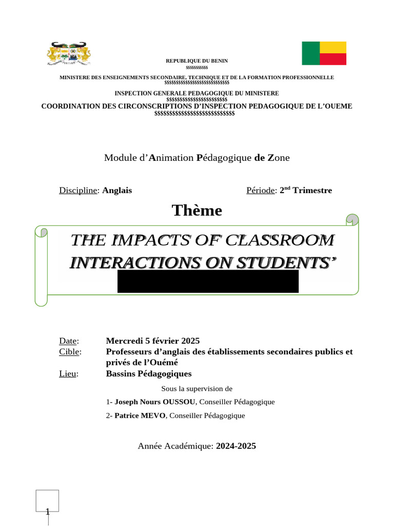 1 - Teacher Training Module On Classroom Inteactions | PDF ...