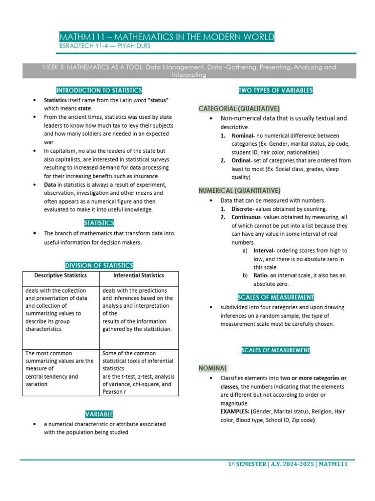 Mmw Reviewer | PDF | Statistics | Regression Analysis