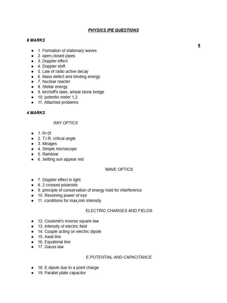 Physics Ipe Questions | PDF | Capacitor | Magnetic Field
