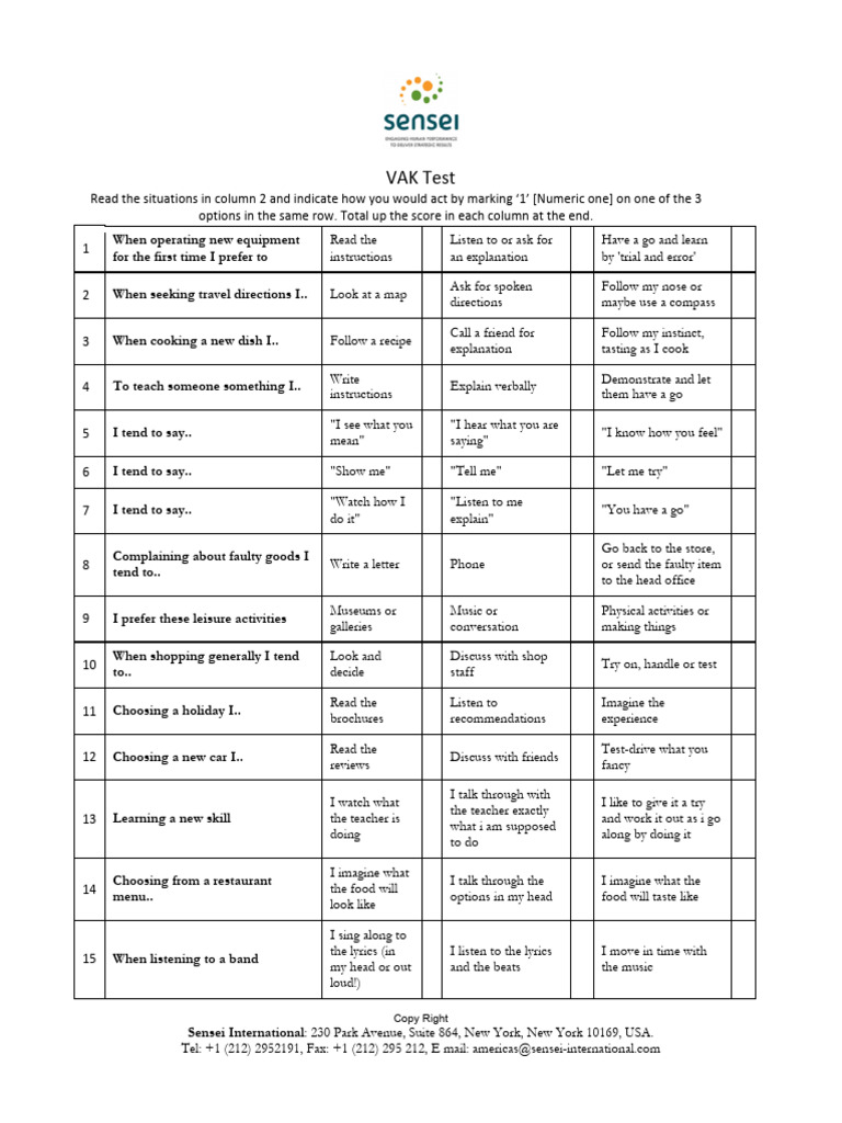 VAK Test | PDF | Cognition