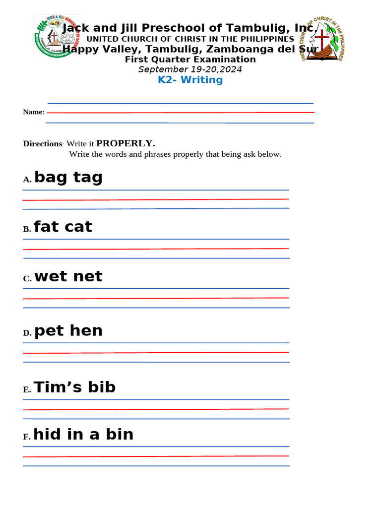 writing 1st quarter exam k2 | PDF