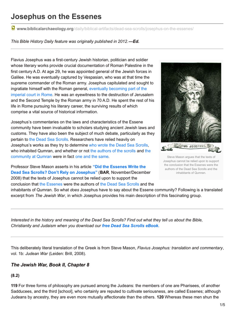 Essenes According To Josephus | PDF | Josephus | Dead Sea Scrolls