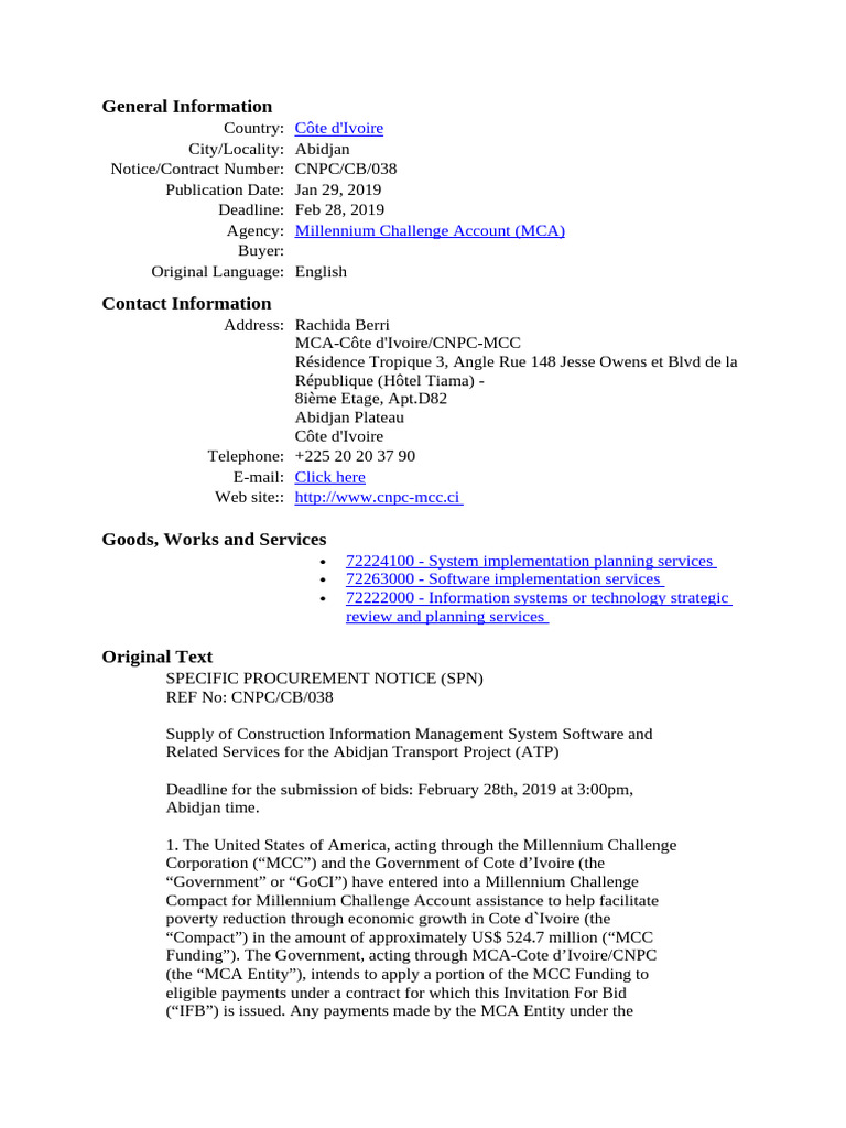 Supply of Construction Information Management System Software and Related Services For The ...