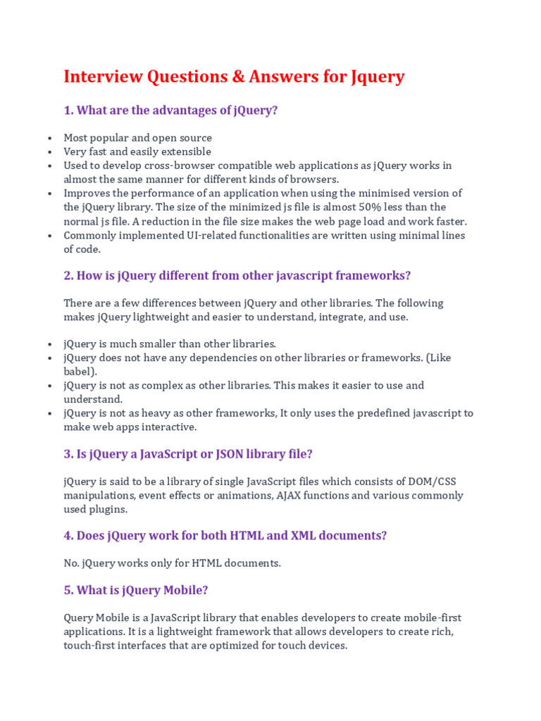 Interview Ques & Ans For Jquery | PDF | J Query | Java Script