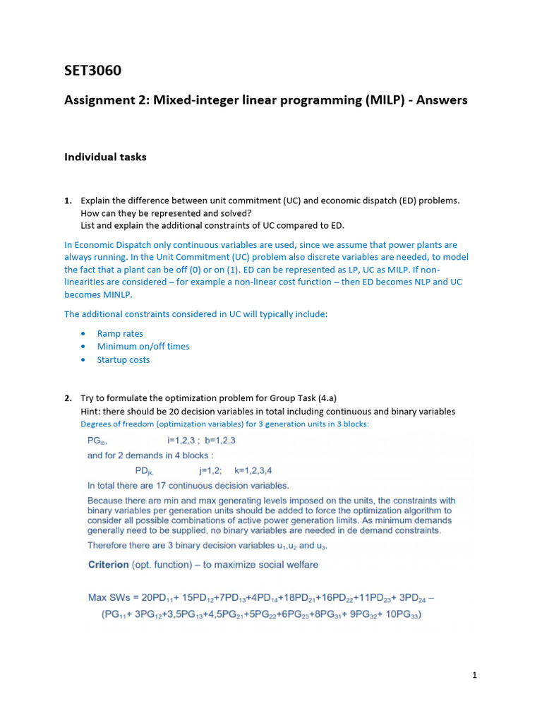 02 - Assignment - MILP - Answers - SET3060 | PDF | Economic Surplus | Linear Programming