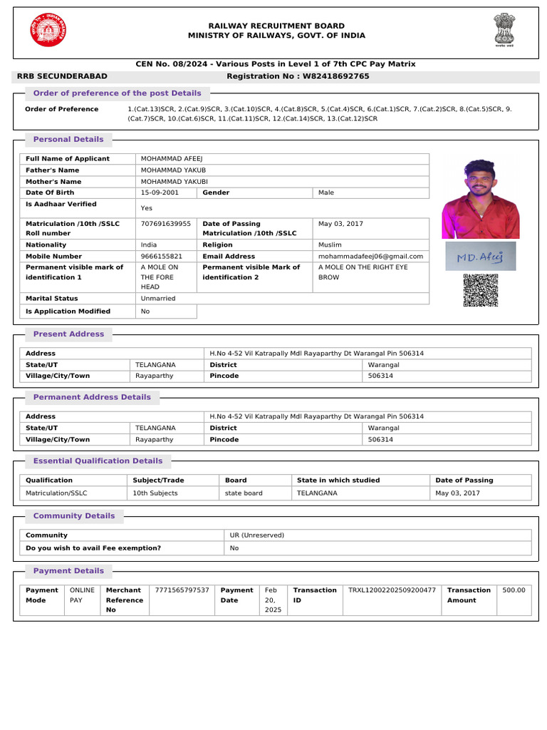 Hafeej Rrb Application Form | PDF | Apprenticeship