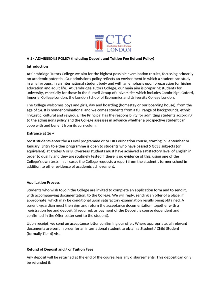 Admissions Policy Overview | PDF | College