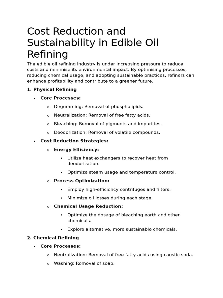 Cost Reduction and Sustainability in Edible Oil Refining | PDF ...